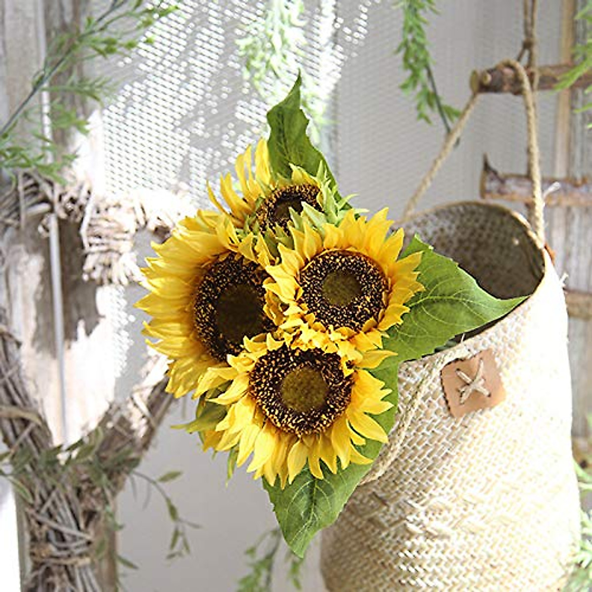 AMZALI Artificial Flowers Sunflowers Bouquet Centerpieces Real Touch Silk Fake for Wedding Bride Floral for Home Arrangement Decoration Garden Decor