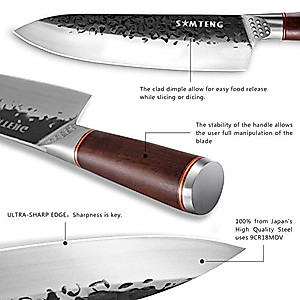 Kitchen Knives 8 Inch -SMTENG Professional chef Knife 3 layer 9CR18MOV clad steel hammered with Pakkwood handle，Multipurpose Top Kitchen Knife for Home and Restaurant