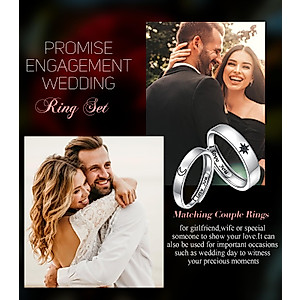 Ladytree 2PCS 925 Sterling Silver Adjustable Rings Couples Promise Engagement Rings for Him and Her Set Sun and Moon 2In1 I Love You Rings