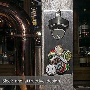 Beer Bottle Opener Wall Mounted with Magnetic Cap Catcher Wall Mount Bottle opener Magnet | Beer gifts for men | Father's day | Man cave decor accessories | Dad Birthday Gift