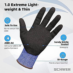 Schwer AIR-SKIN Cut Resistant Gloves AR3900 with Extreme Lightweight & Thin, Level 5 Wire Metal Gloves for Refined Work, Touch-screen, Fiberglass-free, 3D-Comfort Fit, Breathable, 1 Pair, M