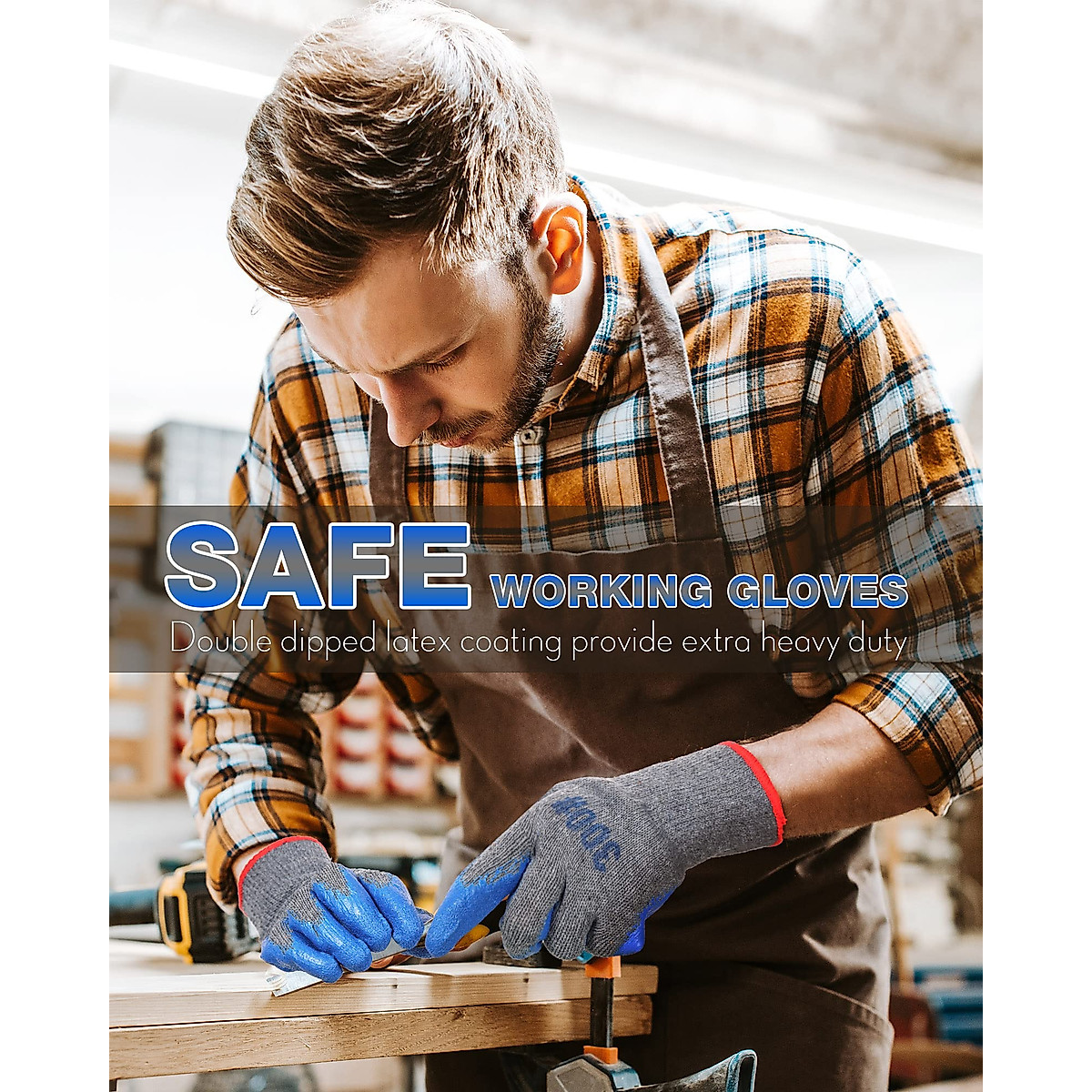 Haysandy 36 Pairs Rubber Latex Double Coated Gloves Large Gardening Gloves Blue Construction Gloves for Men Rubber Coated Gloves for Outdoor