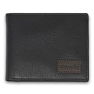 Wrangler Men’s Bifold Wallet Slim Genuine Leather Casual Everyday Minimalist Cash and Card Holder (Black)