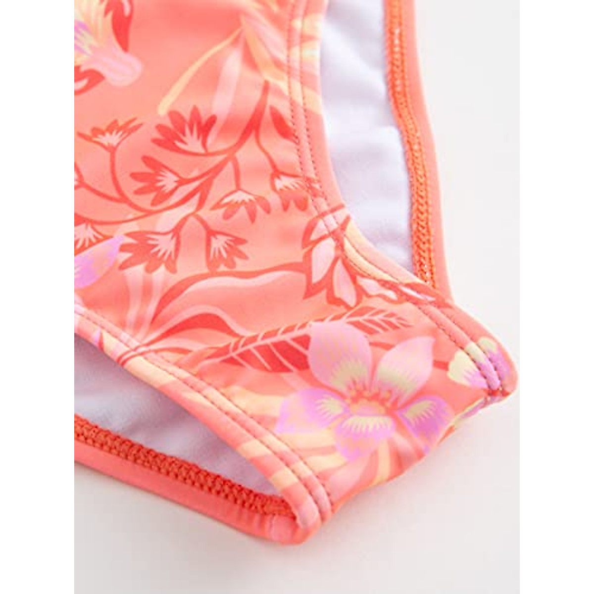 BIKINX Girls Rash Guard 7-8t 2 Piece Swimsuit Set Long Sleeve Floral Print Bikini with UPF 50+ Sun Protection Tankini Orange Flowers