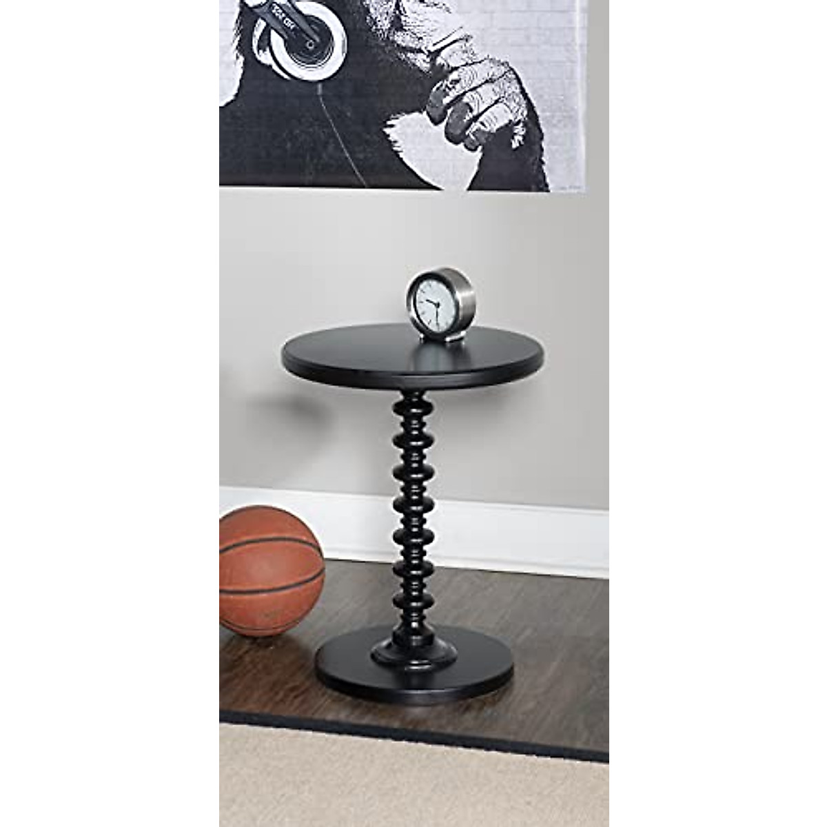 Powell Furniture Round Spindle Table, Black 17 x 22.25 x 17