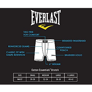 EVERLAST Mens Boxer Briefs, Perfect Boxer Brief for Men, Cotton Stretch Mens Underwear Pack of 6 (Large, Black/Black/Black)