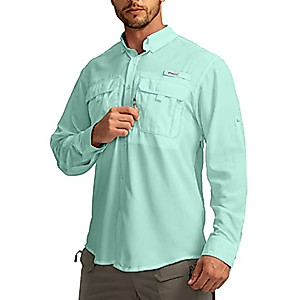 Men's Sun Protection Fishing Shirts Long Sleeve Travel Work Shirts for Men UPF50+ Button Down Shirts with Zipper Pockets(Arona Small)