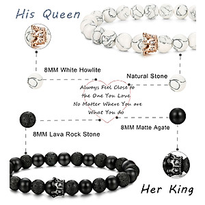 FIBO STEEL 4 Pcs Couples Bracelet for Men Women His & Her Crown Queen Bracelets Set 8mm Beads Bracelets