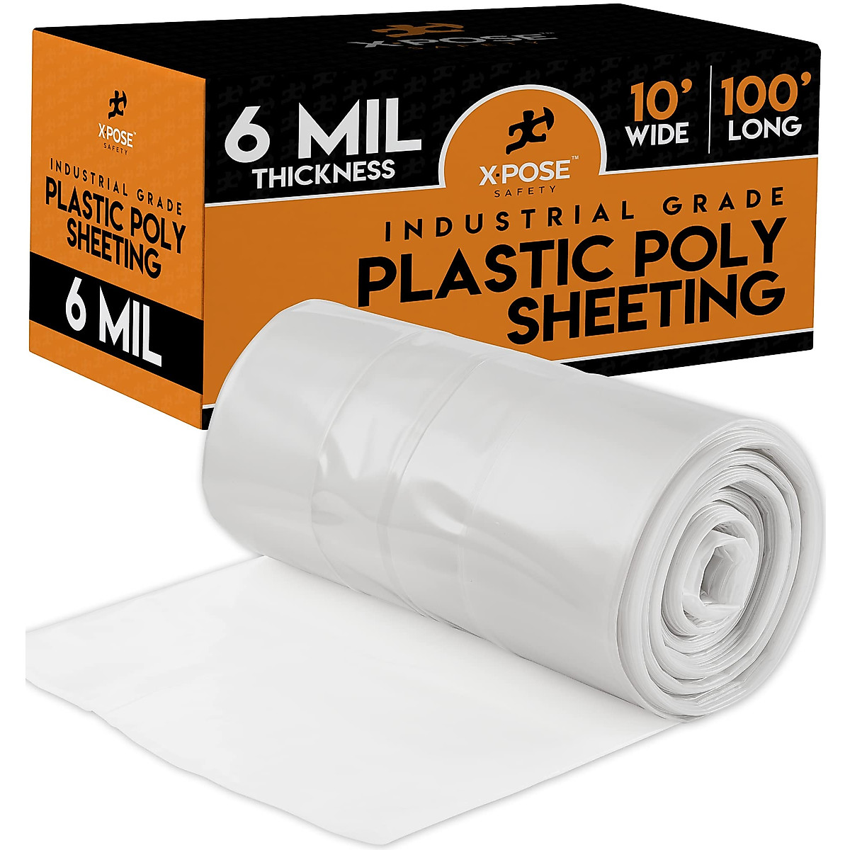 Clear Poly Sheeting - Heavy Duty, 6 Mil Thick Plastic Tarp – Waterproof Vapor and Dust Protective Equipment Cover, Construction and Industrial Use (10' x 100')
