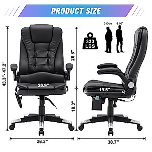 hzlagm Ergonomic Executive Office Chair,Heated Massage Office Chair with 6-Point Vibration, Home Office Chair with Flip-up Armrests and Back Support,Computer Desk Chairs with Wheels for 300lbs