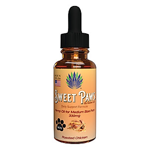 Sweet Paws Hemp Oil for Pets | Helps Dogs and Cats with Anxiety, Pain, Stress, Sleep, Arthritis & Seizures Relief | USA Small Business | Roasted Chicken Flavored | 330mg, Brown