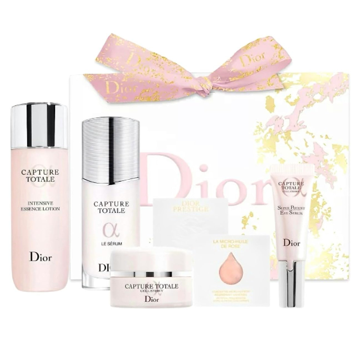 Dior Capture Totale Cell Energy Super Potent Serum, Firming and Wrinkle Rich Creme, Prestige Mask Concentrate Anti-Aging Skincare Gift Set (Travel Sizes)