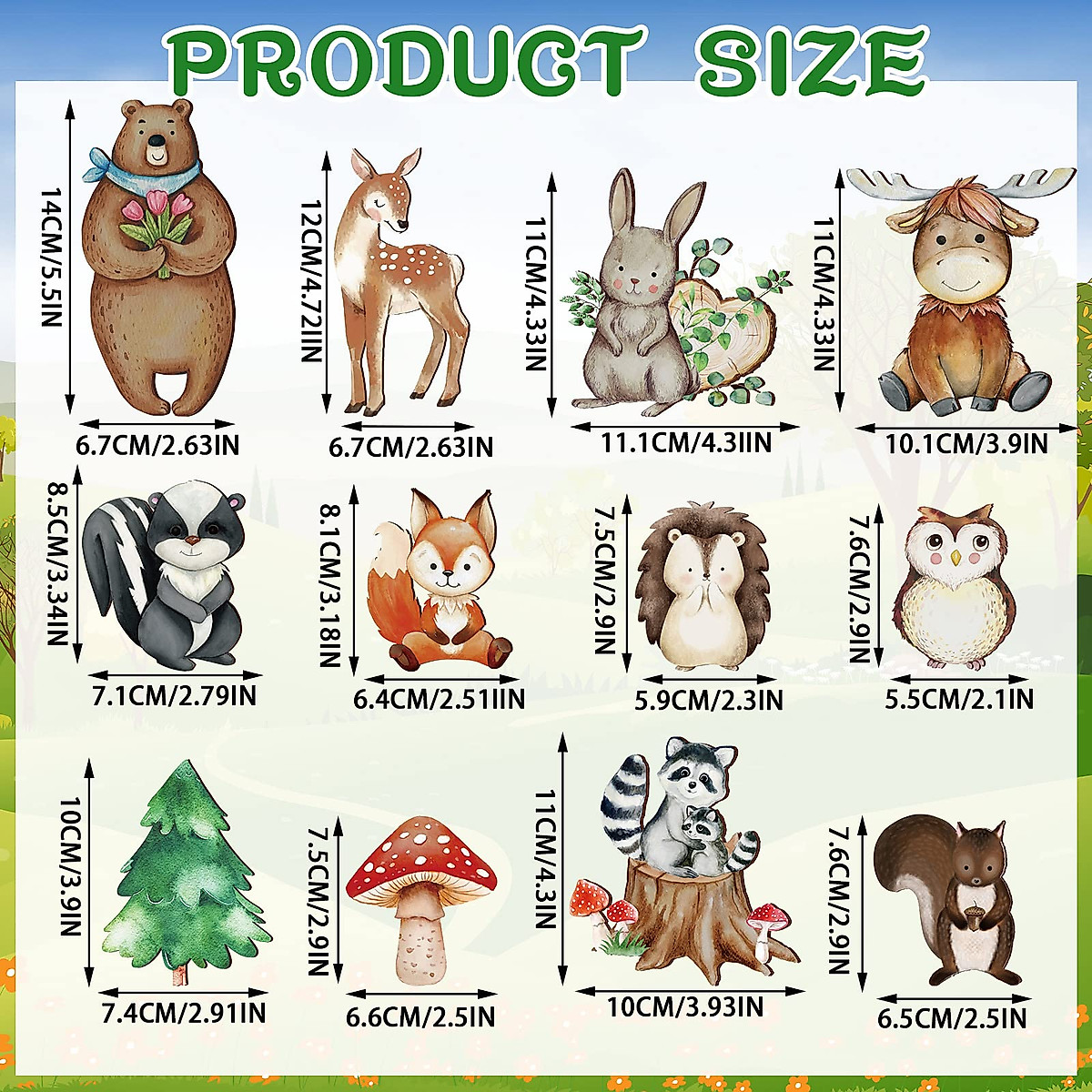 12 Pcs Wooden Animal Cutout Shapes Forest Painted Woodland Baby Shower Decorations Animals Wood Table Centerpieces Woodland Creature Decor for Nursery Craft Party Supplies Birthday Favors Cake Decor