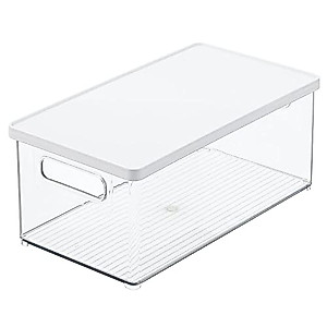 mDesign Plastic Pantry Storage Box Container with Lid and Built-In Handles - Organization for Flour, Cereal, Pasta, Rice, or Food in Kitchen Cupboard, Ligne Collection, Clear/White