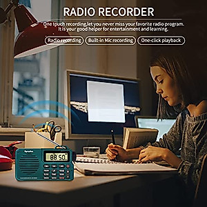 Rysamton Portable AM/FM Radio, Digital Radio Recorder, Bluetooth 5.0 Radio Speaker, Alarm and Sleep Function, 12/24H Time Display with Large Digital Display