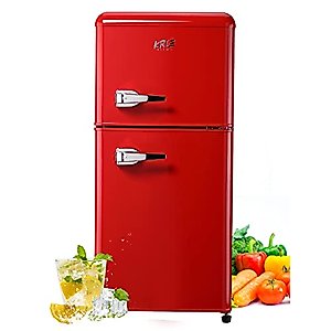 KRIB BLING Compact Refrigerators with Freezer, Mini Fridge with 7 Level Temp Adjustable Thermostat, Small Fridge for Apartment, Office, Basement, Red
