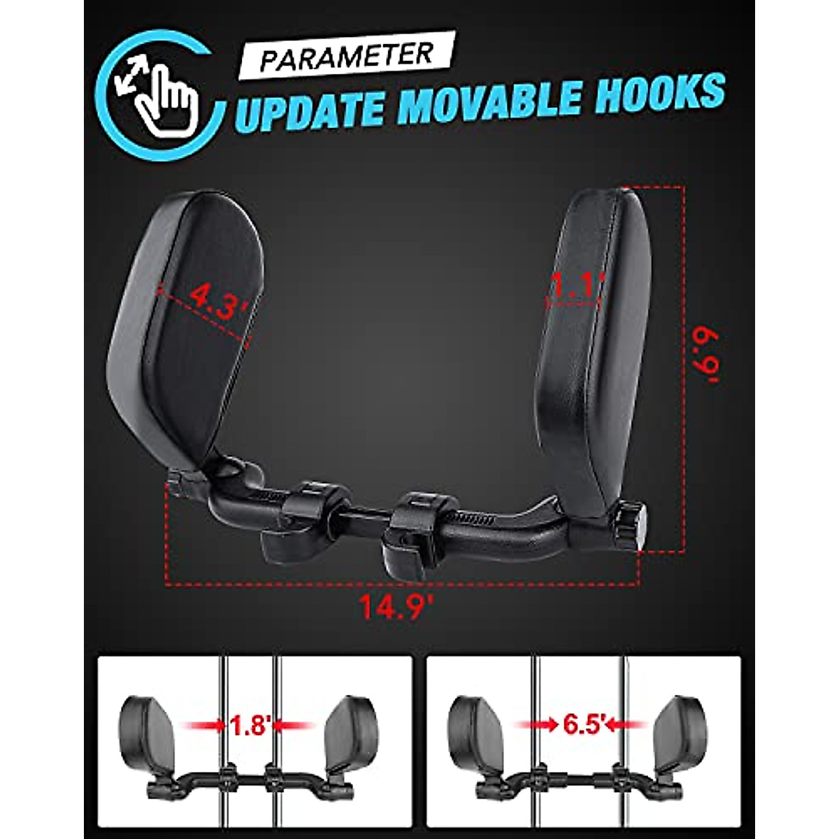 JZCreater Car Headrest Pillow, 360° Adjustable Sleeping Headrest for Car Seat, U Shape Head Neck Support Rest Pillows for Kids Adults Travel, Black