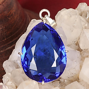 GEMHUB 80.00 Ct. Stunning Blue Topaz Oval Cut Gemstone Pendant Without Chain, Handmade Sterling Silver