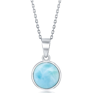 Beaux Bijoux Sterling Silver Blue Larimar Necklace for Women - Natural Larimar Jewelry - Beautiful Blue Larimar Stones - 18 inch Round Pendant Necklace - Larimar Blue Necklaces for Women