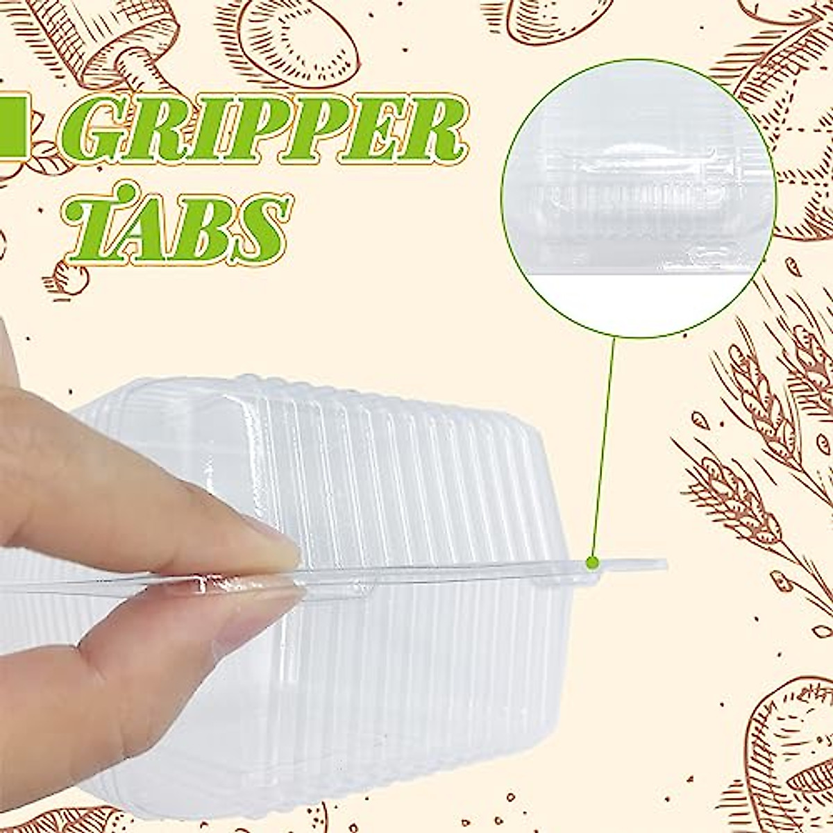 OJYUDD 200 Pack Clear Plastic Square Hinged Food Container,Disposable To Go Containers with Clear Lids,Take Out Square Clamshell Food Boxes for Dessert,Cakes,Cookies,Pasta,Sandwiches