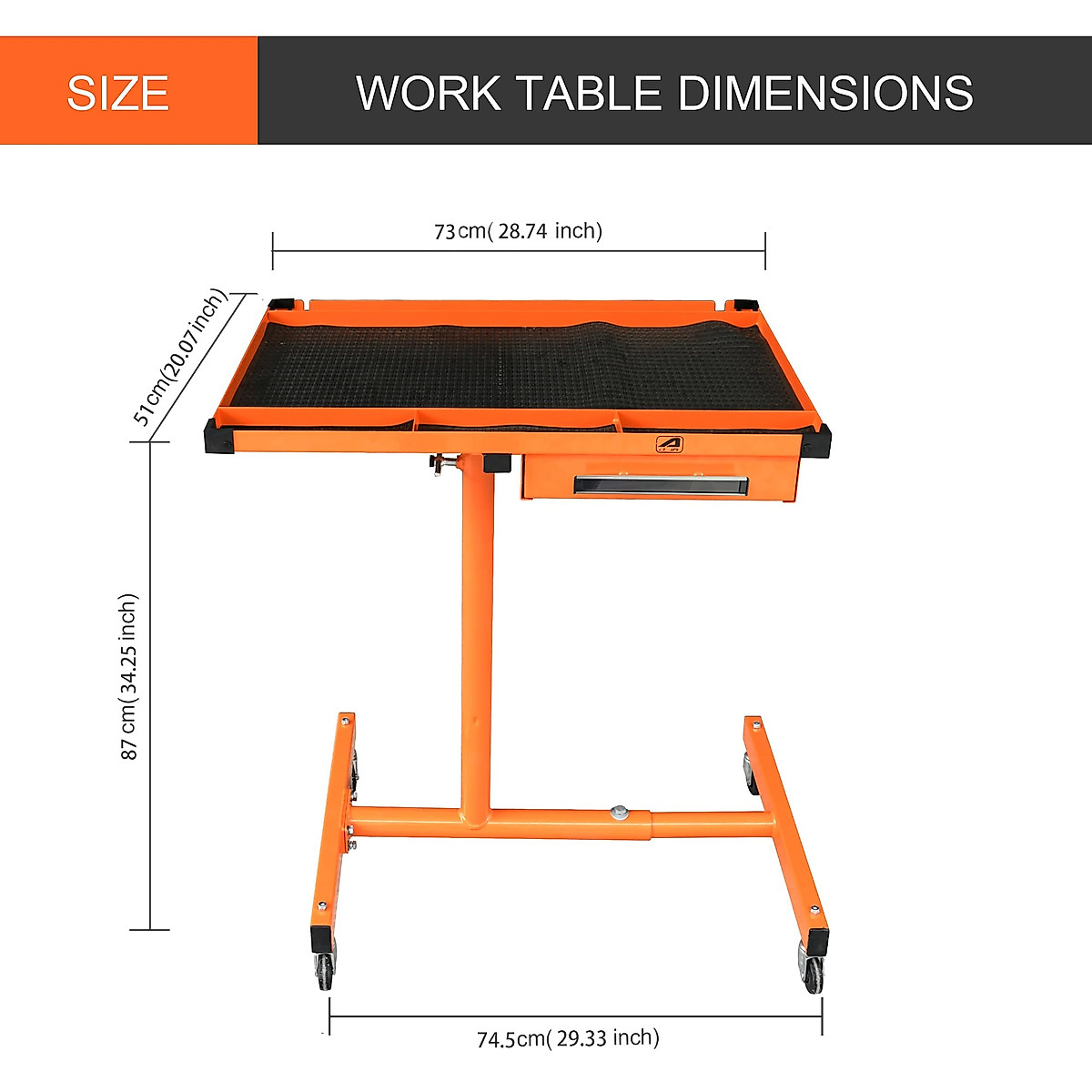 Aain LT18 Heavy Duty Adjustable Work Table with Drawer for Mechanic,220lbs Capacity Rolling Tool Tray Table with Wheels Orange