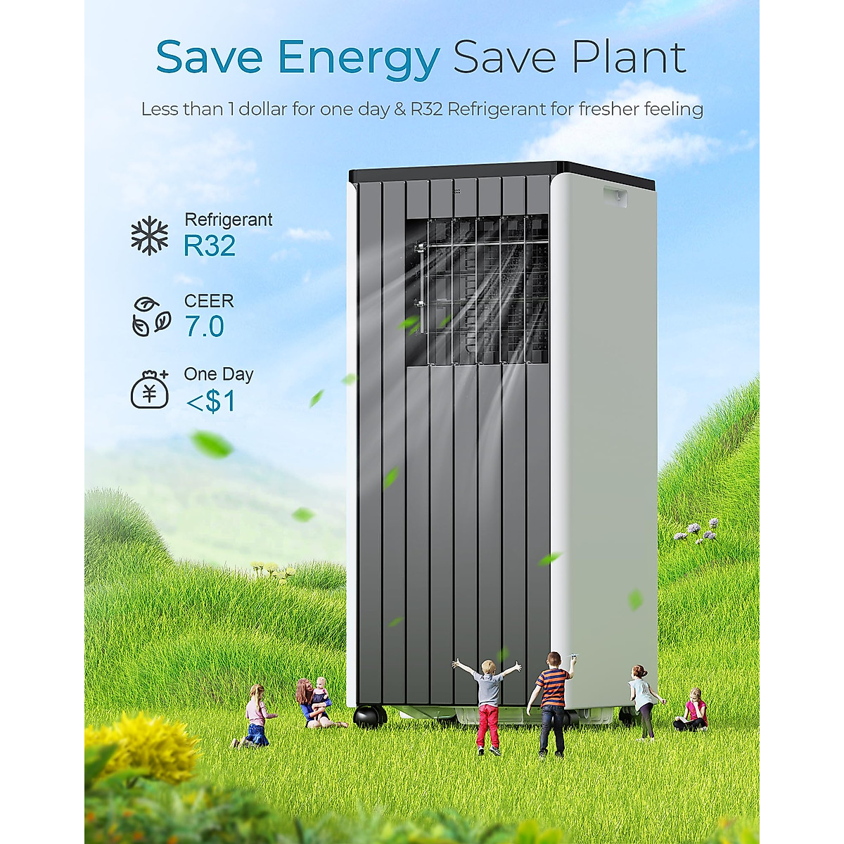 FIOGOHUMI 10000BTU Portable Air Conditioners - Portable AC Unit with Built-in Dehumidifier Fan Mode for Room up to 350 sq.ft. - Room Air Conditioner with 24H Timer & Remote Control Window Mount Kit