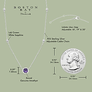 .925 Sterling Silver Genuine Purple Amethyst & Lab-Grown White Sapphire 5 Station Necklace - 20” Cable Chain - February