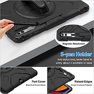 SUPFIVES Case for Galaxy Tab S10 Ultra 14.6 inch 2024, Tablet S9 Ultra 2023 Upgraded Military Liquid Silicone 3 Layers Protection with+Handle+ Rotating Stand+ S-Pen Holder+ Shoulder Strap- Black