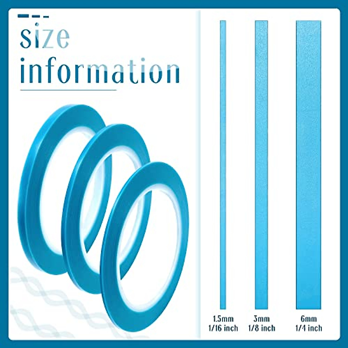 Nezyo 6 Pieces Pinstripe Tape Vinyl Masking Tape Blue Painters Tape High Temperature Low Tack Automotive Car Paint, 1/16 Inch, 1/8 Inch, 1/4 Inch for Easy Removal Trim Thin Finishing Masking