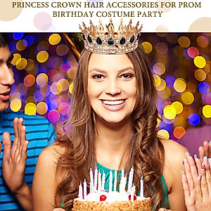 Mtlee 2 Pcs Prom King and Queen Crowns King Crowns for Men Royal Crown with Blue Rhinestone Queen Crowns for Women Halloween Wedding Birthday Graduation(Delicate Style)