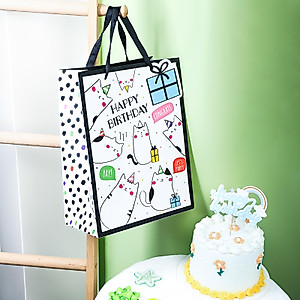 WRAPAHOLIC 13" Large Birthday Gift Bag with Card and Tissue Paper - Adorable Cat Design Happy Birthday