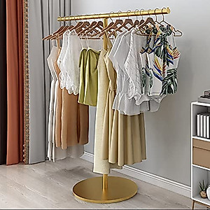 Household Products Industrial Pipe Clothing Rack,t-Shaped Clothing Storage and Display Stand,Heavy Duty Metal Garment Rack for Children and Women Clothing Store Gold 39.4cm/100cm