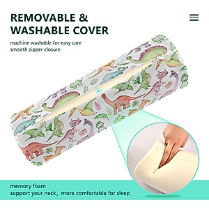 Vnurnrn Cartoon Dinosaurs Neck Support Pillow Round Neck Roll Bolster Cylinder Pillow Cervical Pillows Travel Pillow for Leg Knee Back Head Support for Work Women Men Traveling Headrest