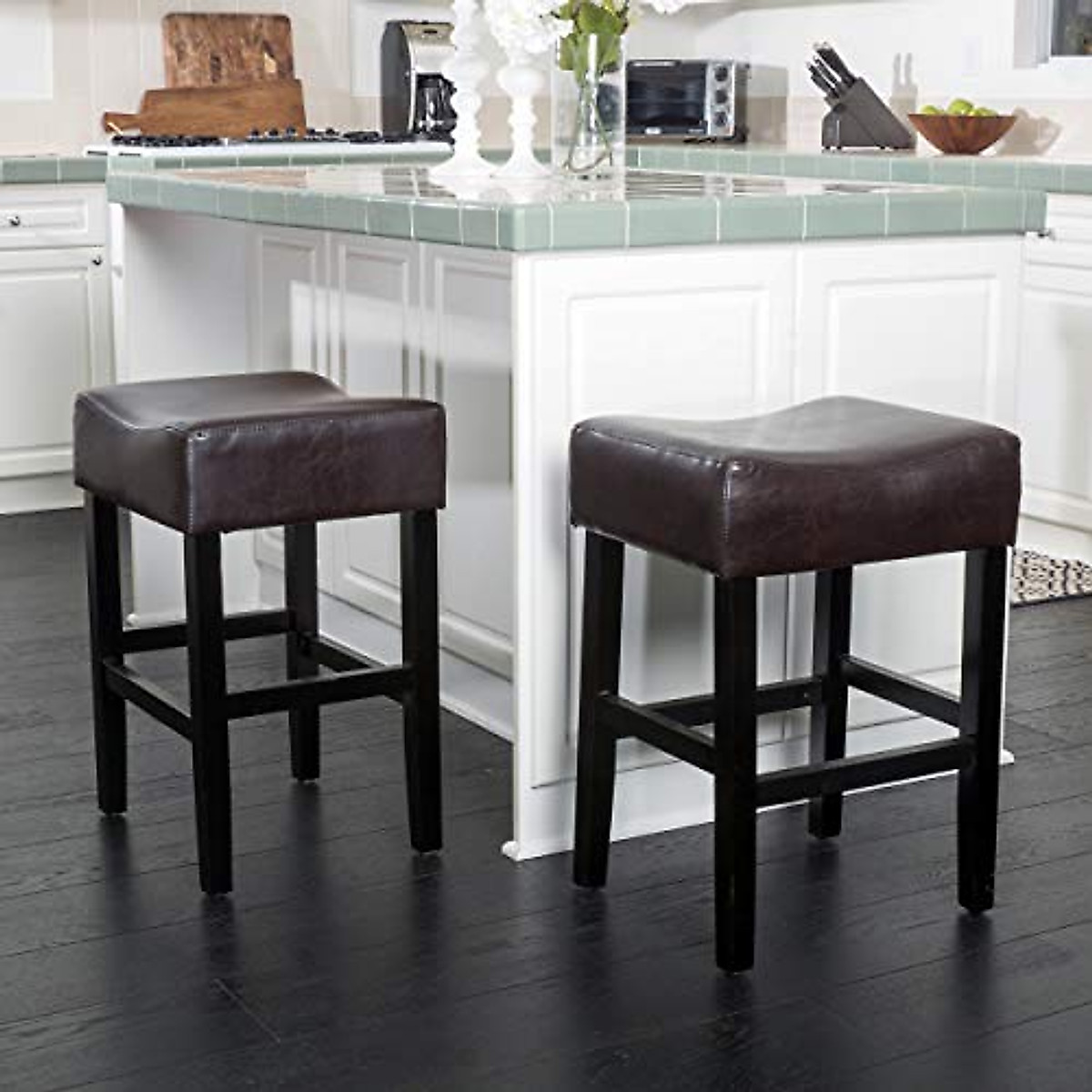Christopher Knight Home Portman Leather Backless Counterstools, 2-Pcs Set, Brown