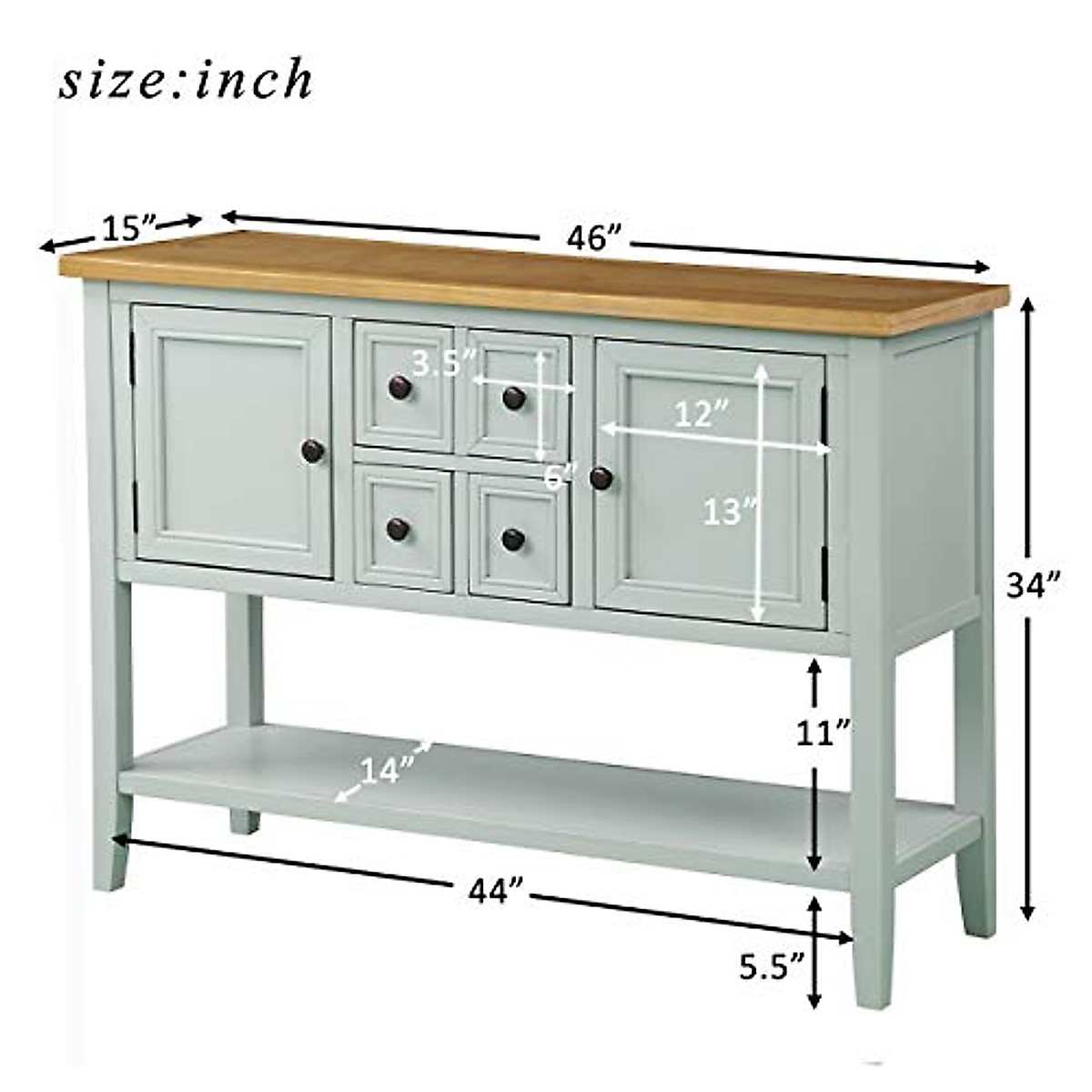 ZSQ Buffet Table, Cambridge Series Sideboard Table with Bottom Shelf, Console Table Dining Room Server, Entry Table Buffet Cabinet Sofa Table (Lime White)