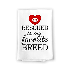 Honey Dew Gifts Funny Towels, Rescued is My Favorite Breed Kitchen Towel, Dish Towel, Kitchen Decor, Multi-Purpose Pet and Dog Lovers Kitchen Towel, 27 inch by 27 inch Cotton Flour Sack Towel