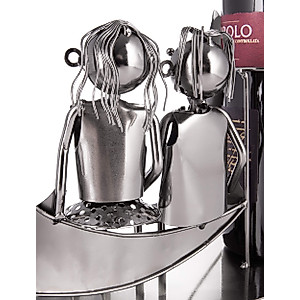 BRUBAKER Bottle Holder Wine - Couple on The Moon - Lovers Sculpture Metal - Bottle Stand with Greeting Card