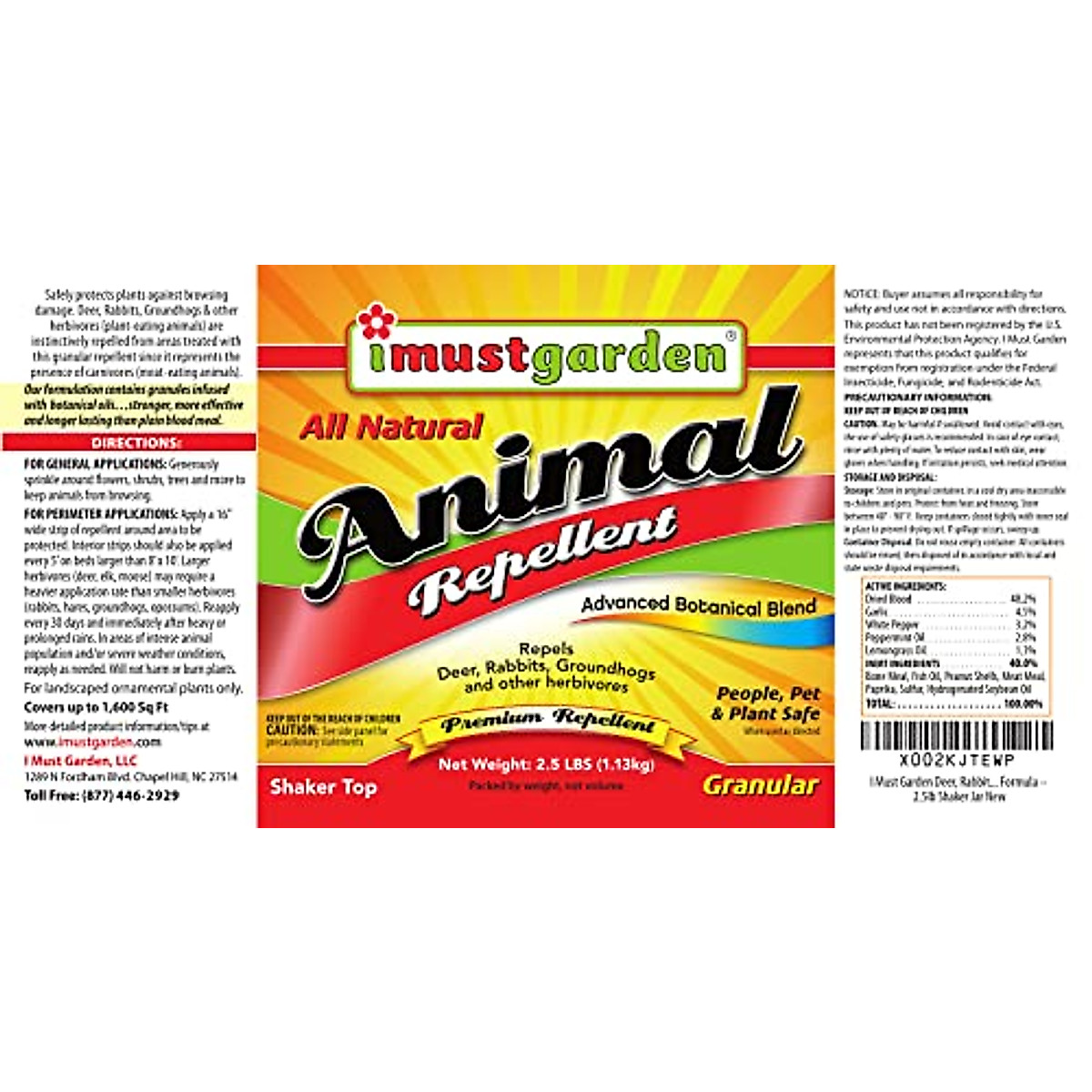 I Must Garden Deer, Rabbit and Groundhog Repellent: All-Weather Granular Formula – 2.5lb Shaker Jar