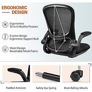 Devoko Drafting Tall Flip-up Armrests Office Desk Ergonomic Mesh Chair Lumbar Support with Adjustable Height, Black
