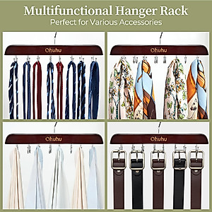 Belt Hanger Organizer for Closet: Ohuhu 16 Hooks Max 48 Belts Tie Rack Wooden Belt Holder for Storage 360 Degree Rotating Space Saver Organizer for Men Women Belt Tie Scarf Tank Top Accessories-Walnut