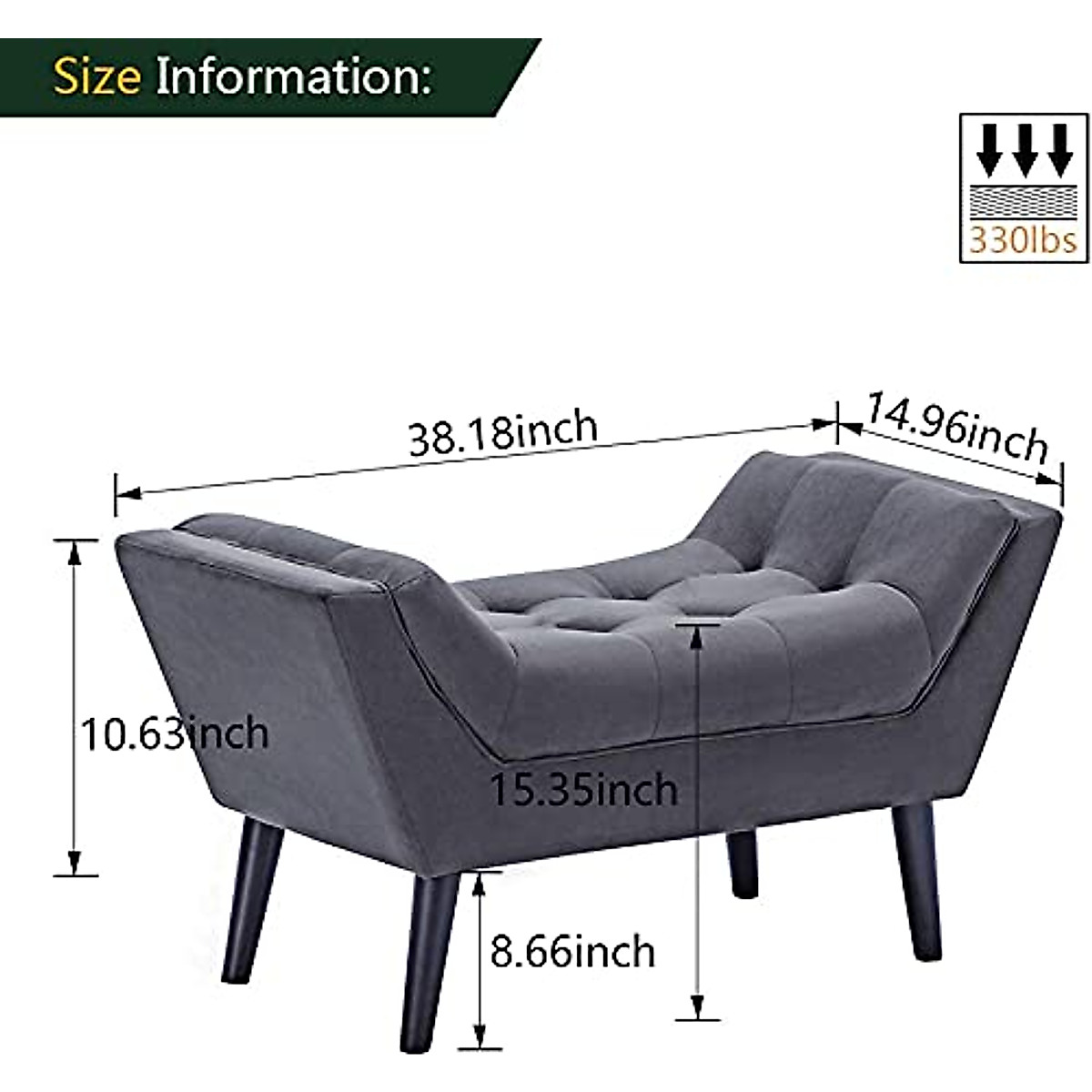 Alunaune Tufted Ottoman Bench Upholstered Entryway Bench Modern Fabric Footstool for Hallway with Wooden Legs-Dark Gray