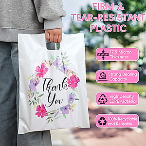 POPGIFTU Floral Thank You Plastic Bags 50 Pack 12" x 15" Thank You Bags for Small Business, Thank You Shopping Bags with Handles, for Boutique, Retail, Gift Bags, Clothes, Party Favors