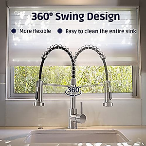 Allkorma Kitchen Faucet with Pull Down Sprayer, Commercial Spring Faucet for Sink, Brushed Nickel, SUS 304 Stainless Steel, Single Handle, 17.6"