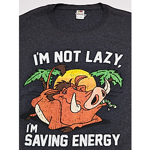 Disney Men's Lion King Pumba Not Lazy Saving Energy Graphic T-Shirt, Charcoal Heather, 3X-Large