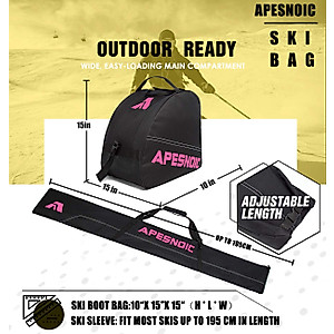 AIRTTUZ Padded Two-Piece Ski and Boot Bag Combo Water-Resistant Ski Boot Travel Bag Fit Skis Up to 200 cm & Boots Size 13 With 5mm Foam Ski Gear Bag.