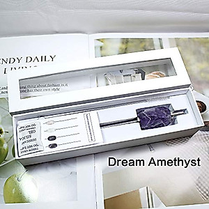 Natural Crystal Healing Straw Stainless Steel Reusable Drinking Straws with Brush and Gift Box (Dream Amethyst)