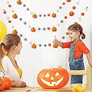2 Pieces Fall Felt Pumpkin Ball Garland Orange Felt Ball Banner Fall Autumn Felt Ball Pom Pom Garland Felt Pumpkin Garland Decor for Fall Autumn Thanksgiving Home Hanging Party Favors, 70.9 Inches