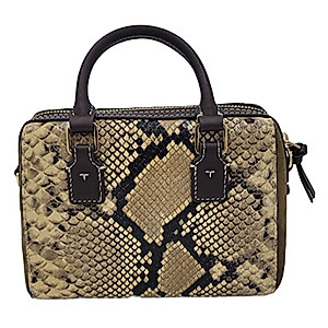 Tory Burch 139405 Thea Exotic Sand Drift Snake Skin Brown With Gold Hardware Women's Mini Web Satchel Bag