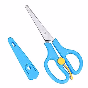 Food Shears Stainless Steel Baby Scissors Food Scissor with Plastic Cover for Toddlers, Preschool Training Kids Scissors(Blue)