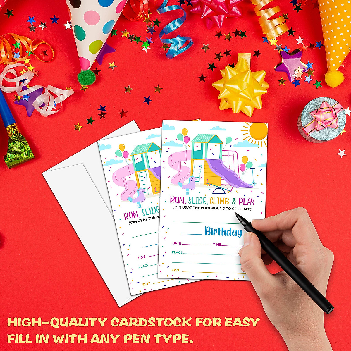 Playground Birthday Party Invitation, Park Themed Fill-In Invites for Adults Women & Men, 20 Invitations With Envelopes (4" X 6"), Adult Outdoor Party Favors Decorations and Supplies -27